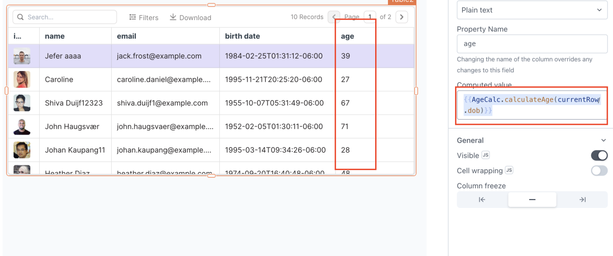Use Custom Logic In Appsmith Table Cells Calculate Age Appsmith